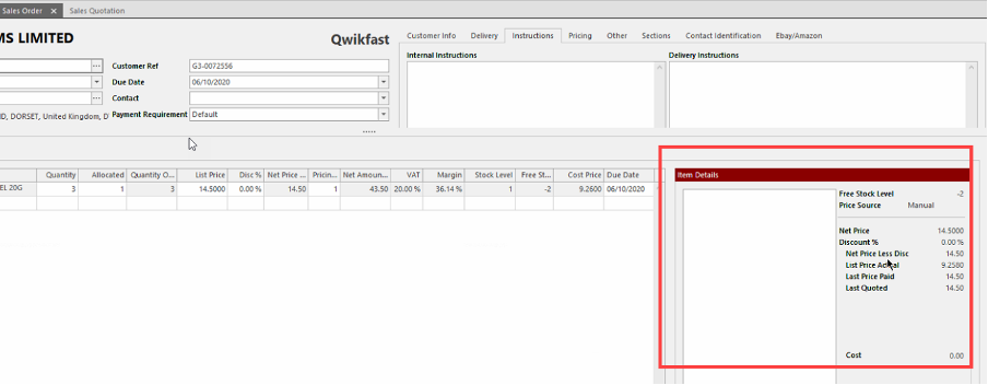 Adding Fields to Item Details in a Sales Order – Intact iQ Hub